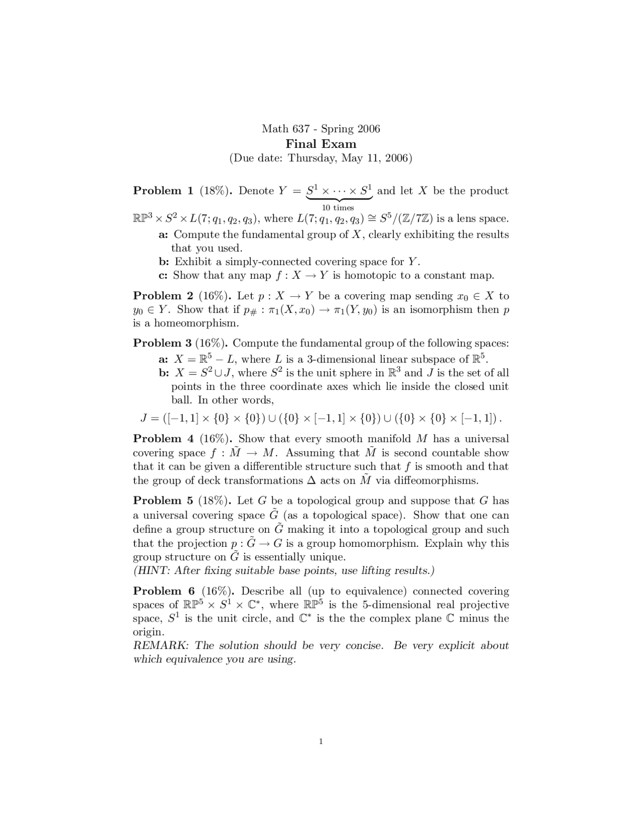 6 Problems Of Topology Ii Final Examination Math 637 Docsity