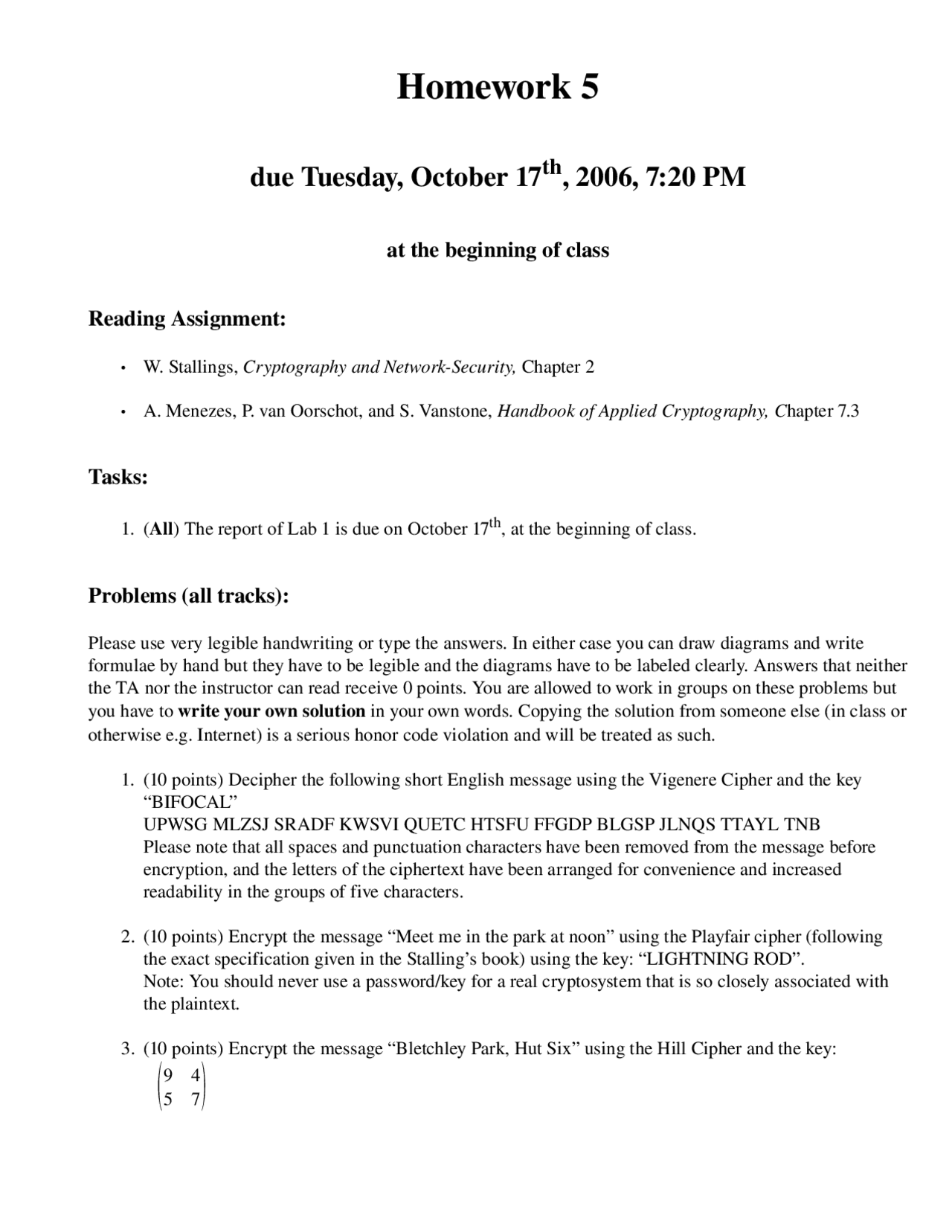 Homework 5 Cryptography Network Security Ece 646 Docsity