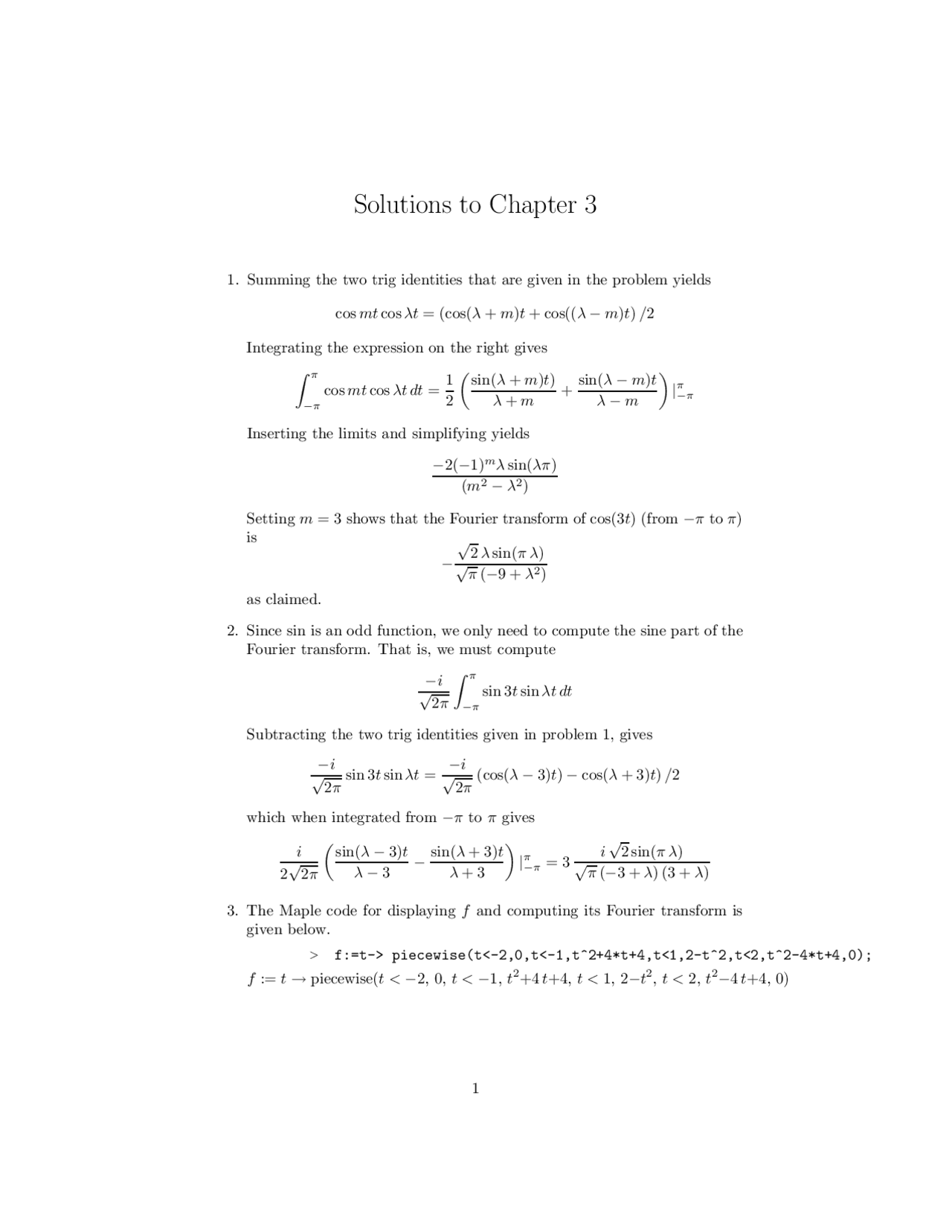 8 Solved Questions In Fourier Series Wavelet Math 414 Docsity