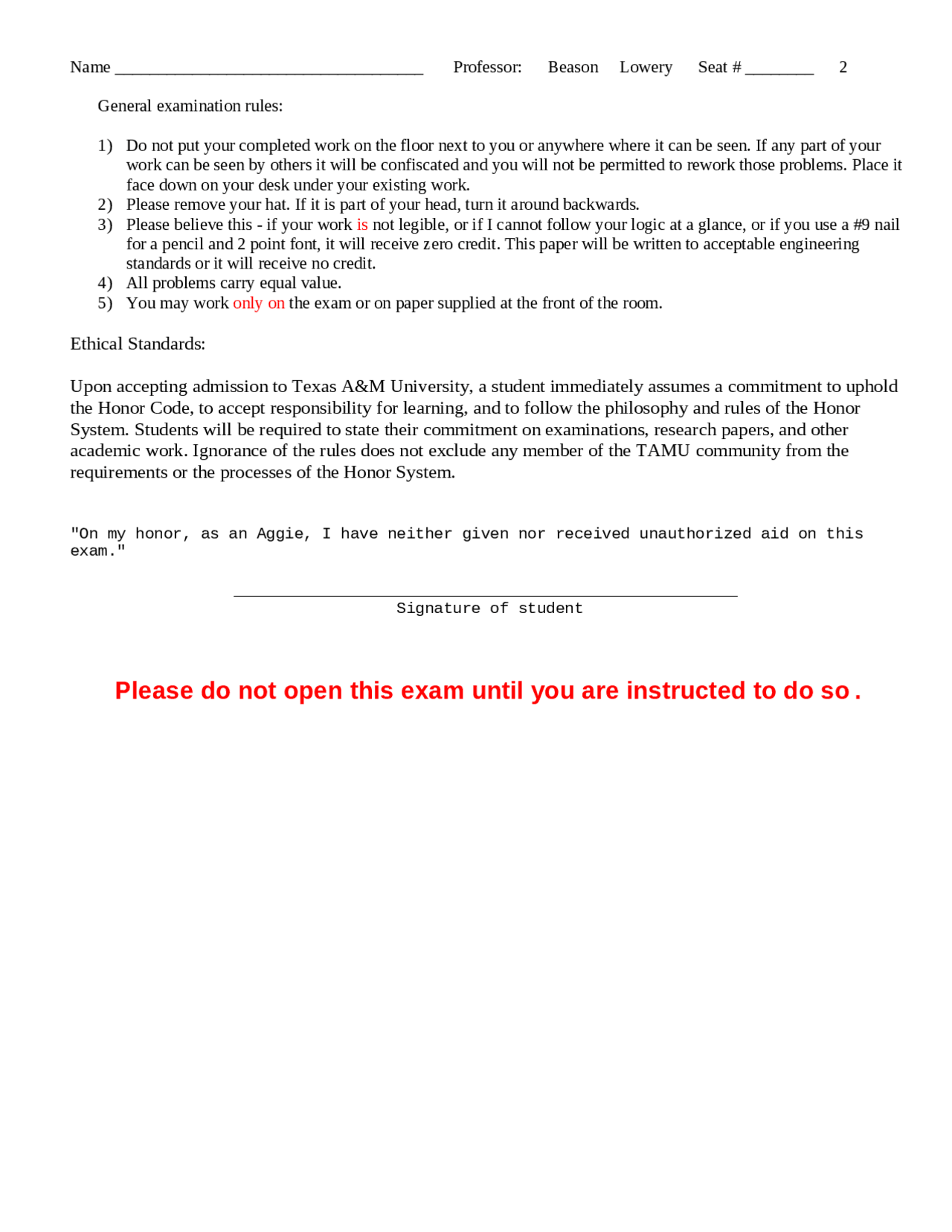 5 Problems - Exam | Engineering Mechanics: Statics | CVEN 221 - Docsity