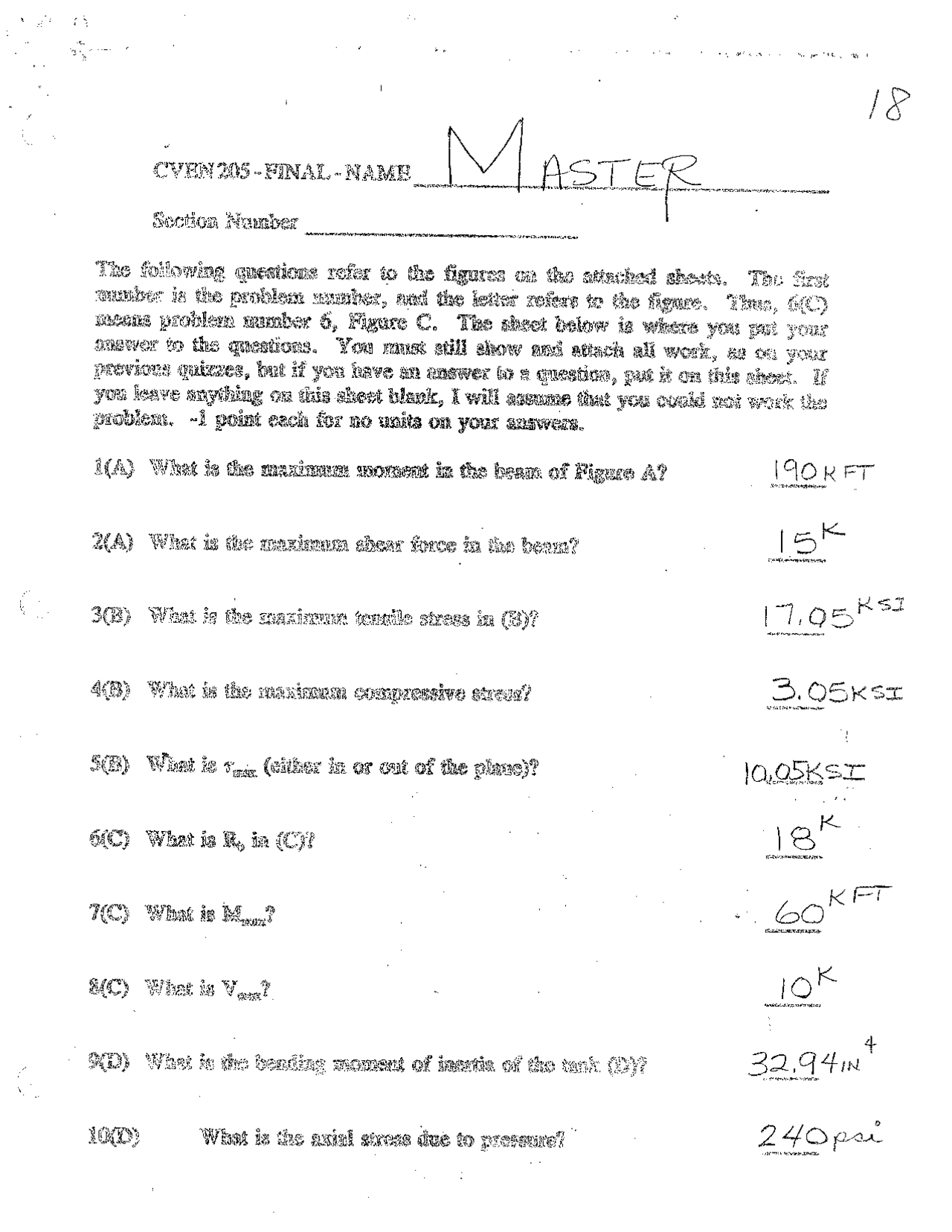 Solved Questions for Final Exam - Engineering Mechanics | CVEN 221 - Docsity