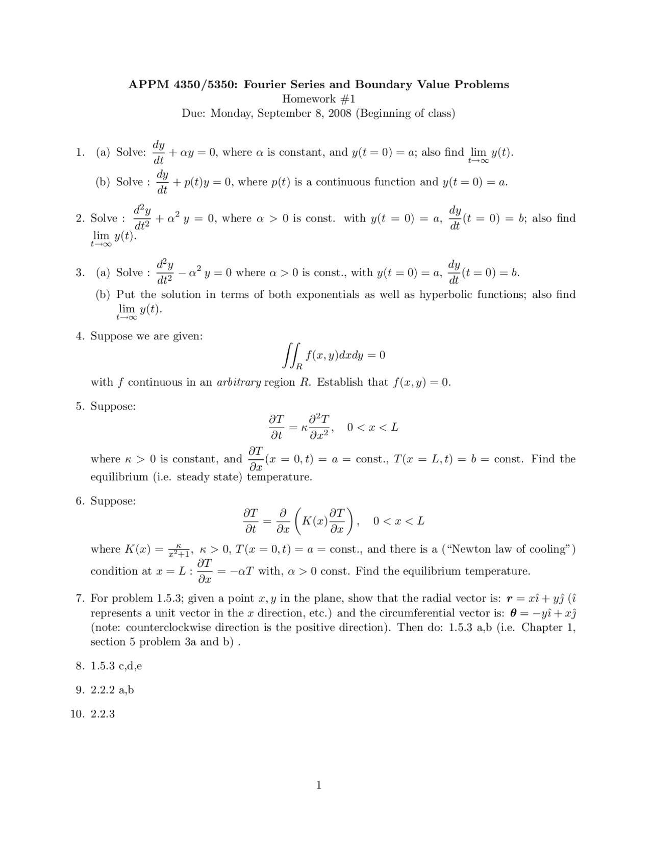 Homework 1 Fourier Series And Boundary Value Problems APPM 4350 Homework 1 Fourier Series And Boundary Value Problems APPM 4350