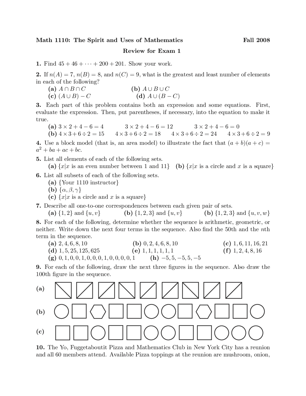 Review For Midterm Exam 1 The Spirit And Uses Of Mathematics I Math