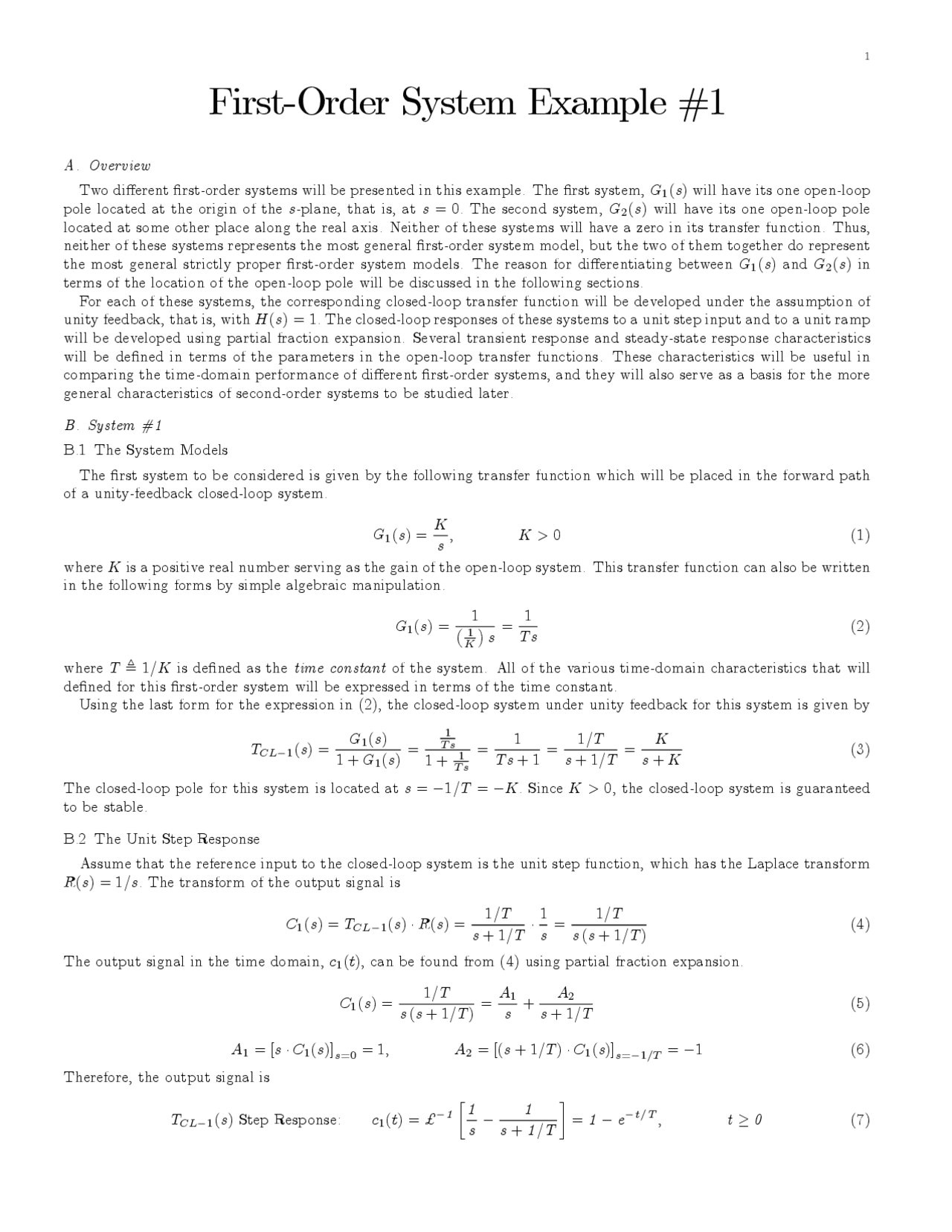 An Overview Of First Order Systems In Control Theory Ece 421 Docsity