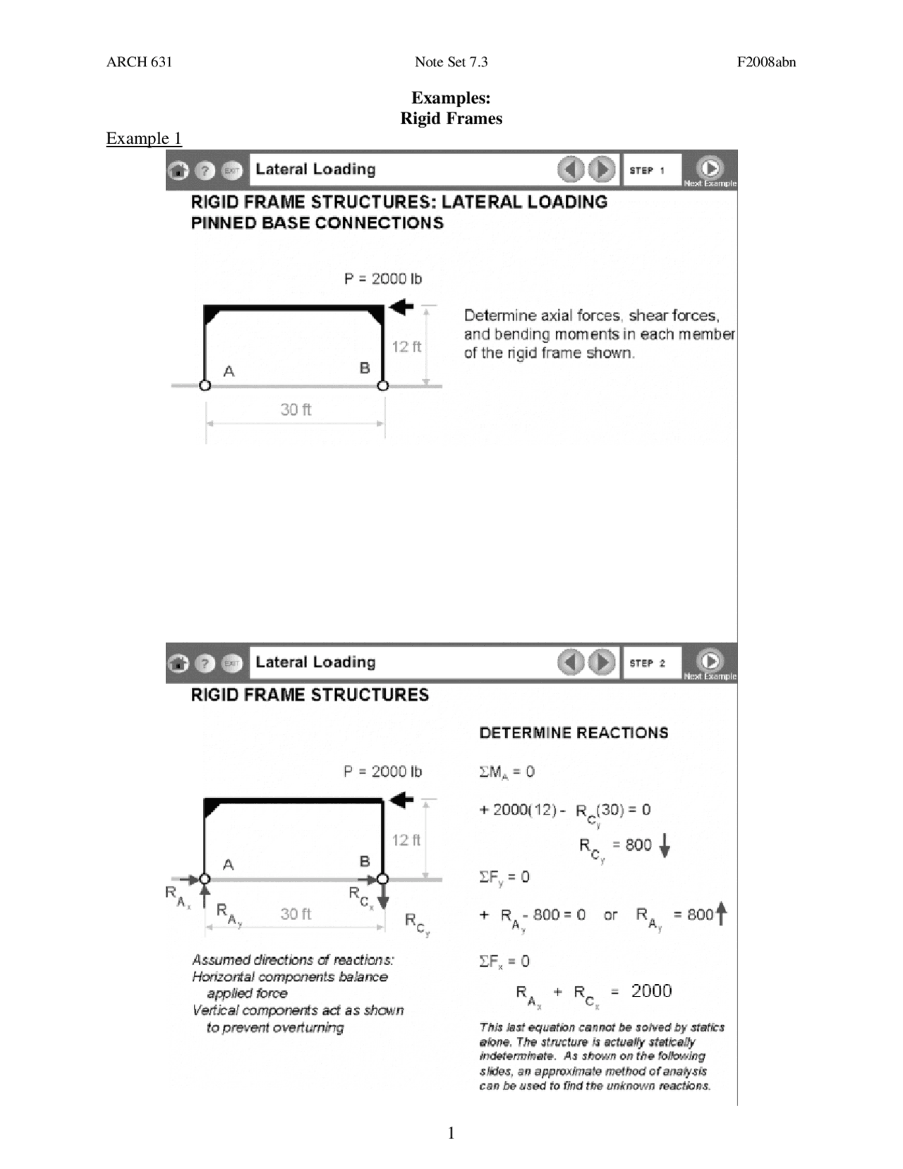 Rigid Frame Structures: Lateral Loading Pinned Base Connections | ARCH 631 - Docsity