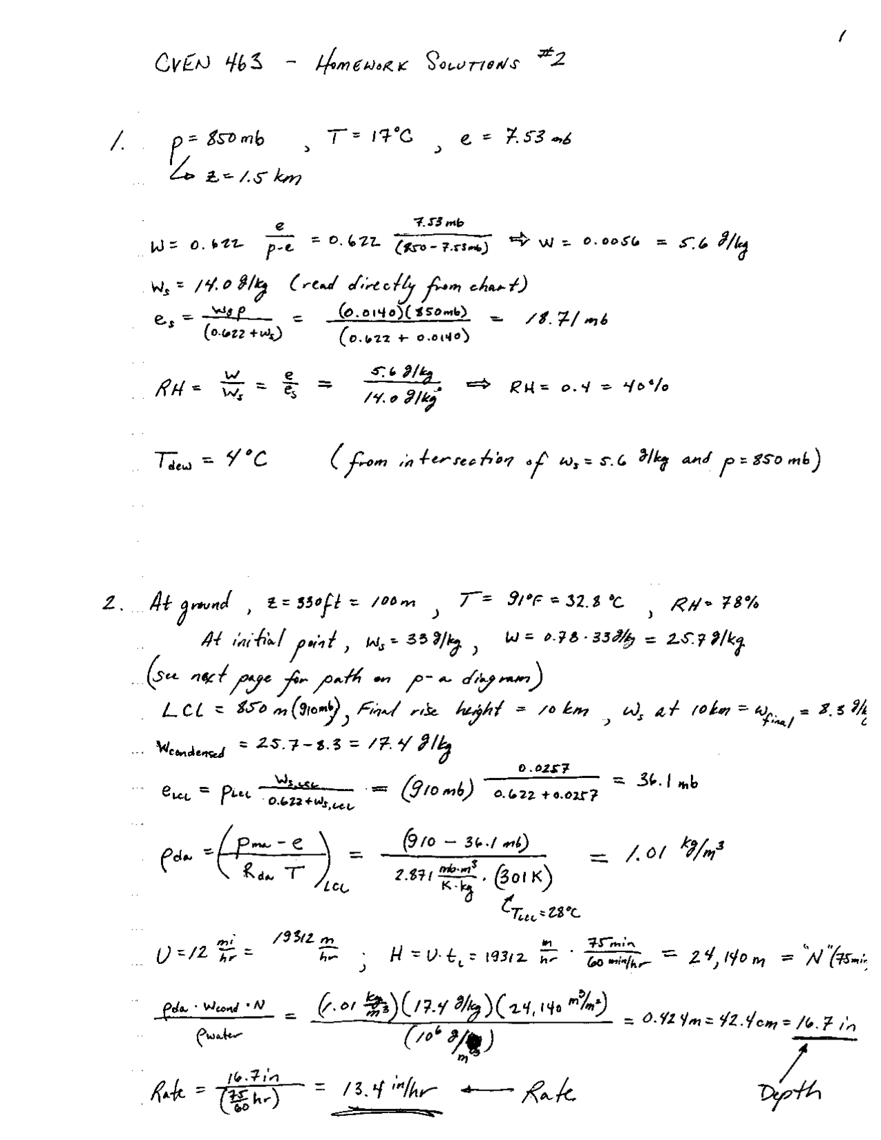 Solutions To Homework 2 Engineering Hydrology Cven 463 Docsity