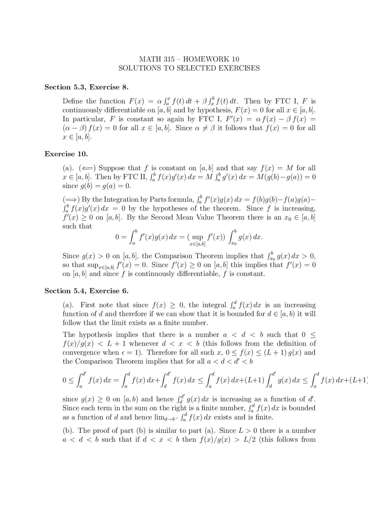 Homework 10 With Solutions To Selected Exercises Advanced Calculus I