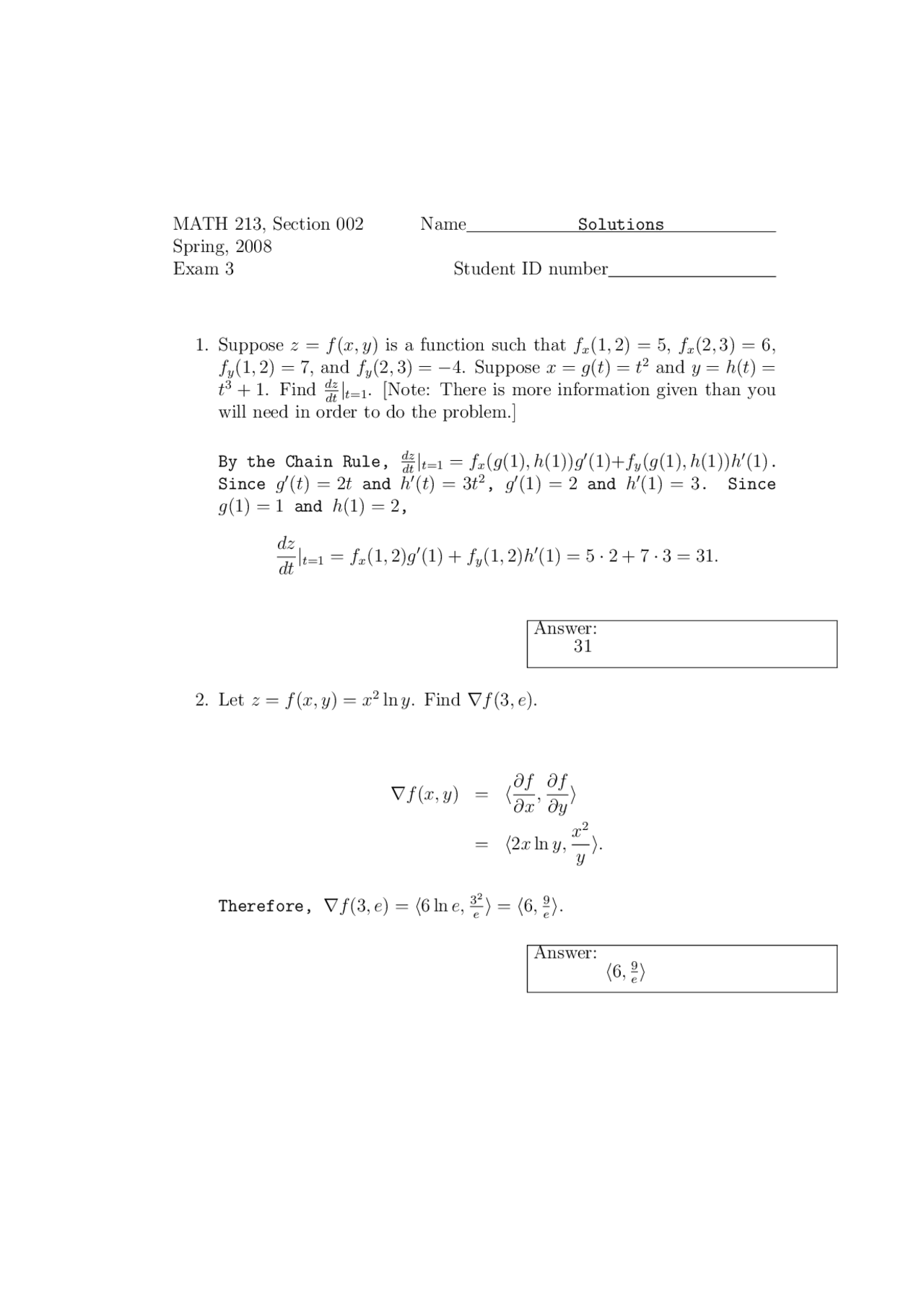 10 Solved Problems To Find The Directional Derivatives Exam 3 Math