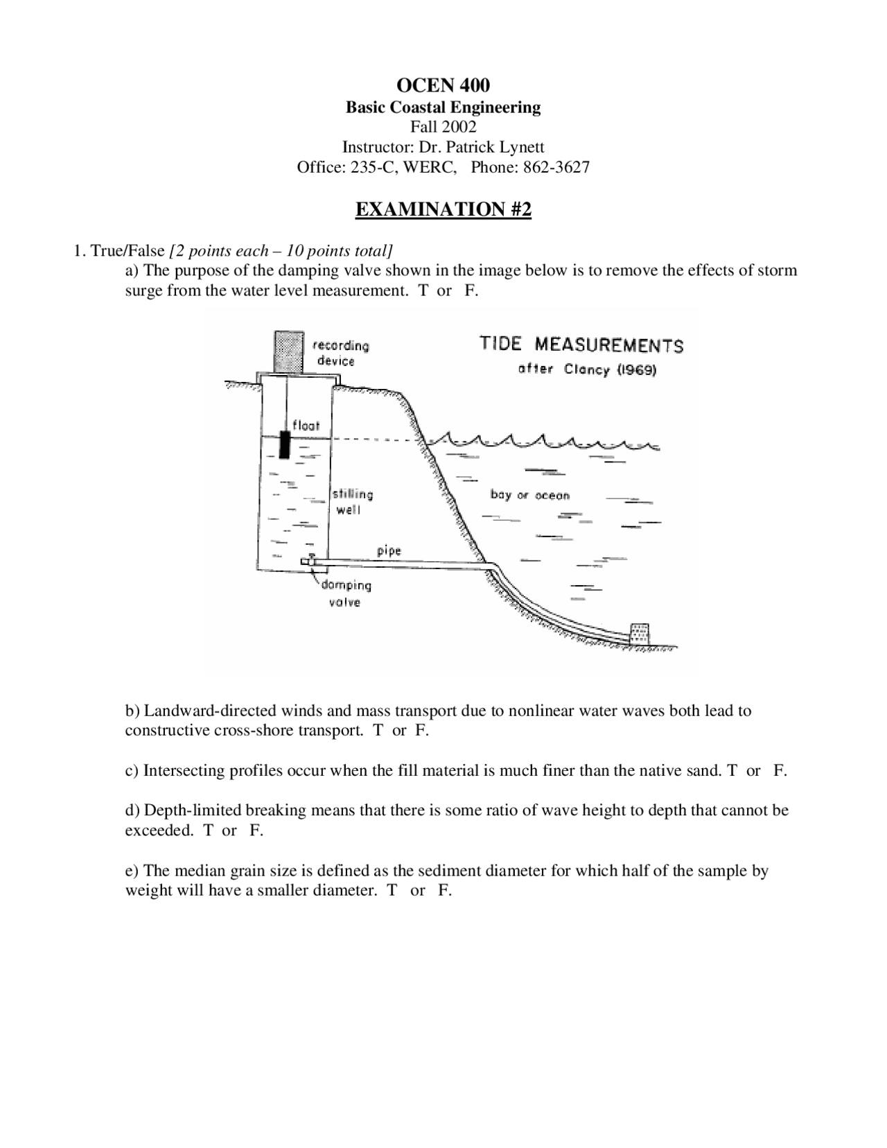 4 Questions On Basic Coastal Engineering Examination 2 Ocen 400