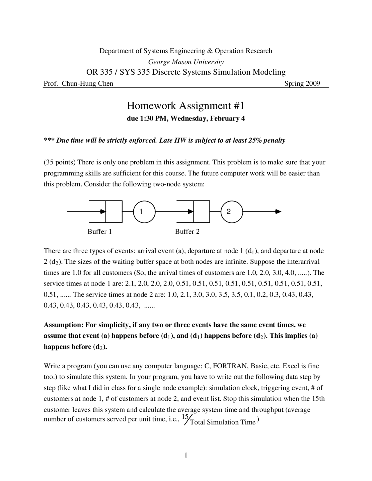Department Of Systems Engineering And Operation Research Homework