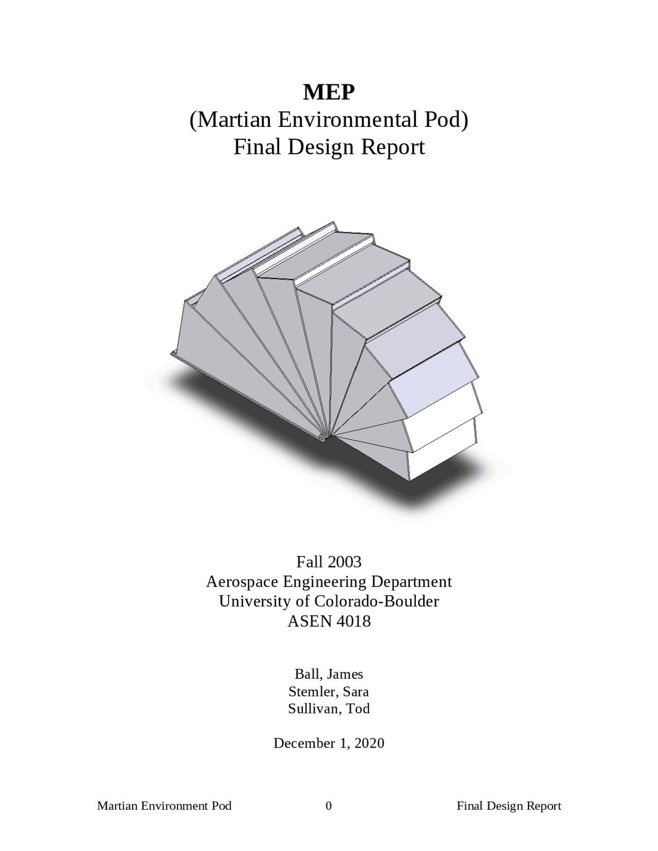 Martian Environmental Pod - Final Design Report | ASEN 4018 - Docsity