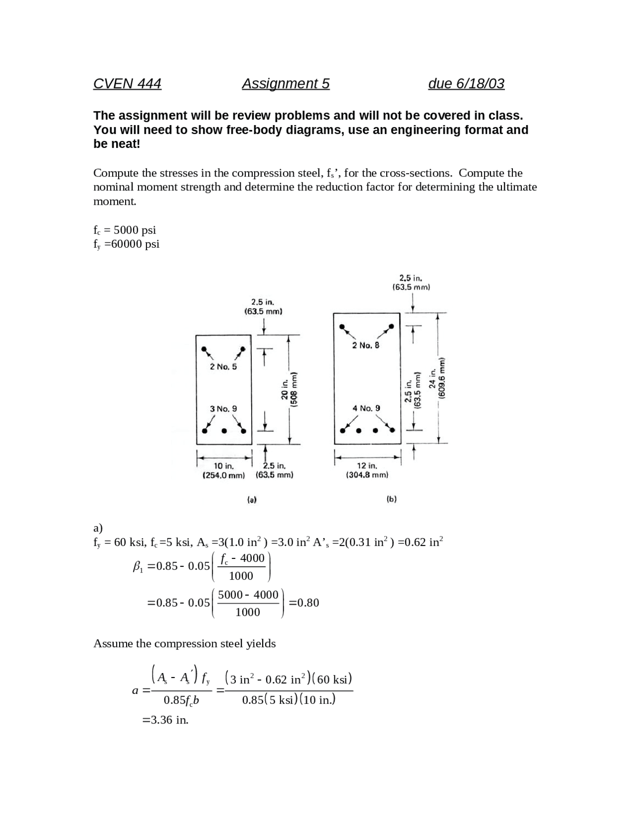 Compute The Nominal Moment And Stress In Compression Analysis Cven