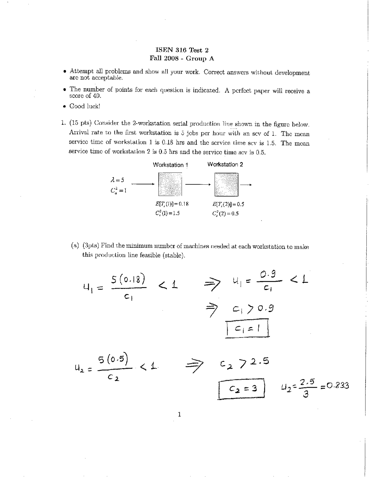 Exam 2 With Solution For Production System Operation Isen 316 Docsity