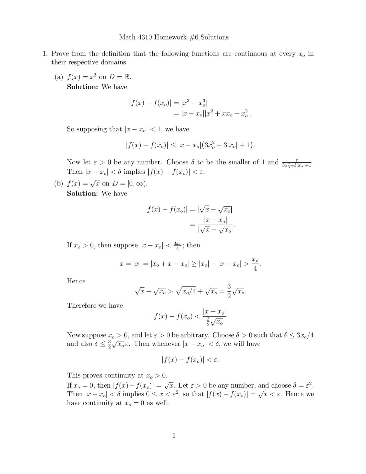 Homework 6 With Solutions Introduction To Analysis Math 4310 Docsity