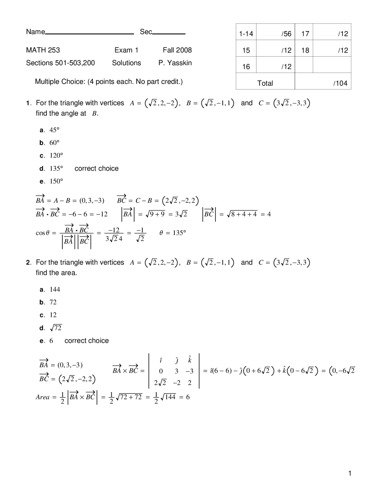 18 Questions Of Engineering Math Lll Exam 1 Math 253 Docsity