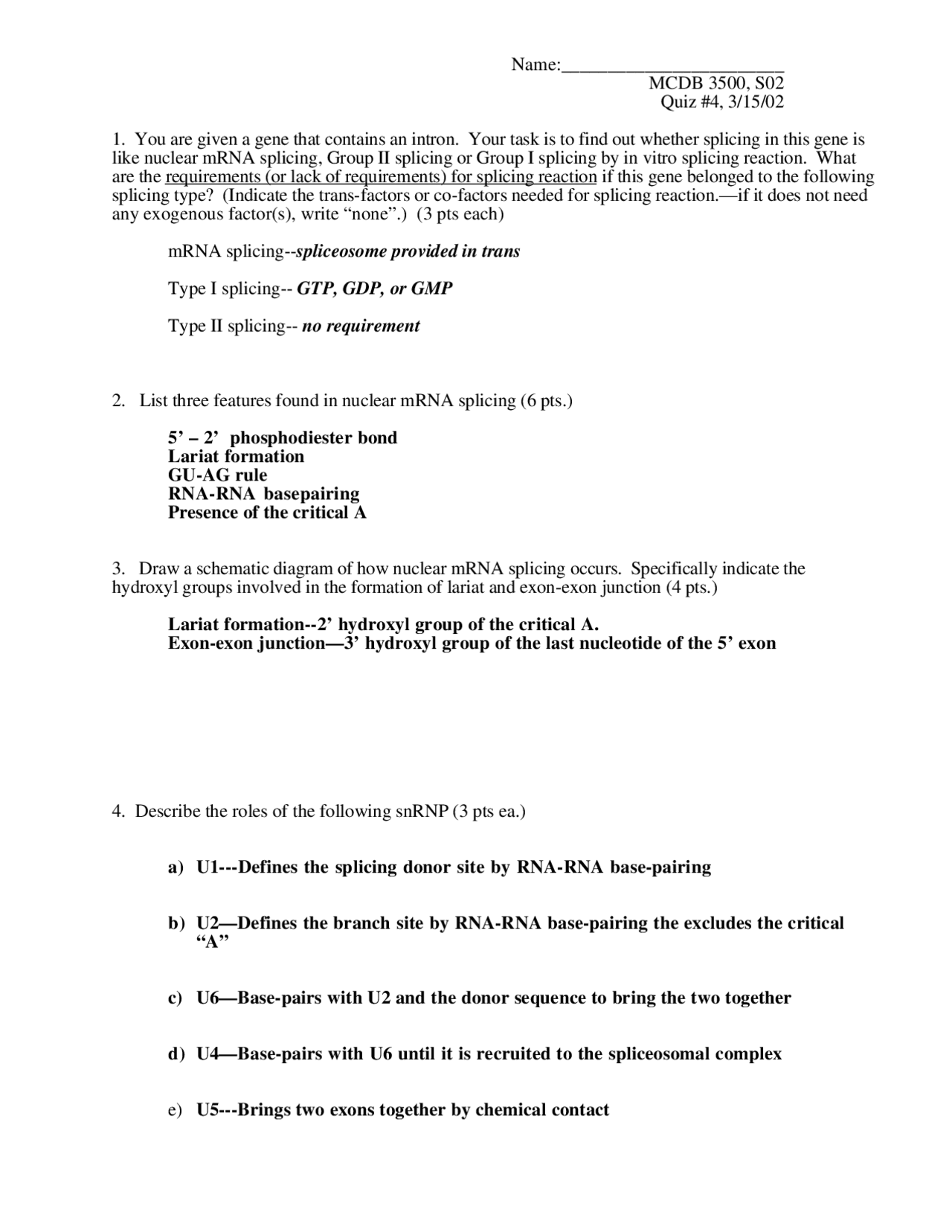 Quiz 4 Practice Problems Molecular Biology Mcdb 3500 Docsity