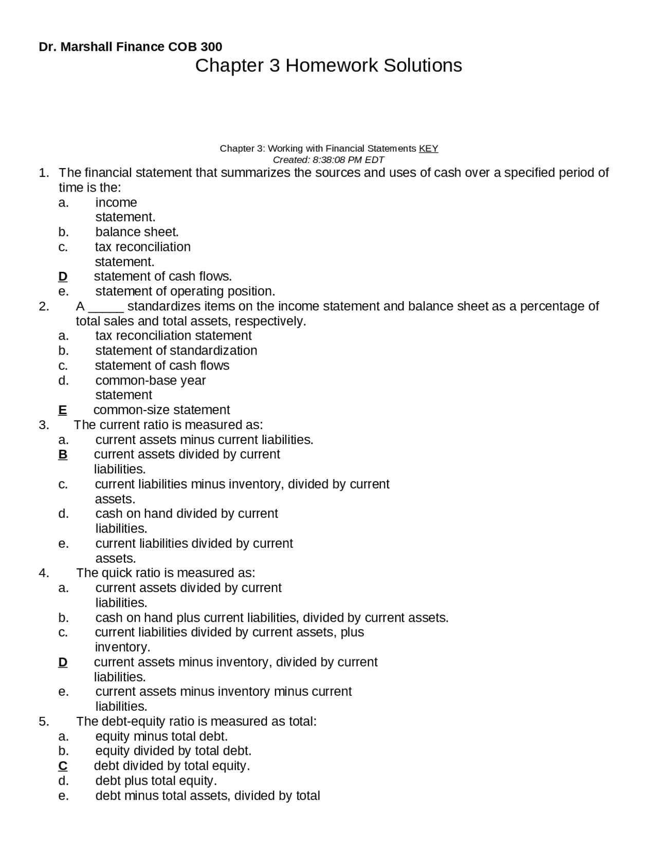 Working with Financial Statements - Homework 3 Solved | COB 300B - Docsity