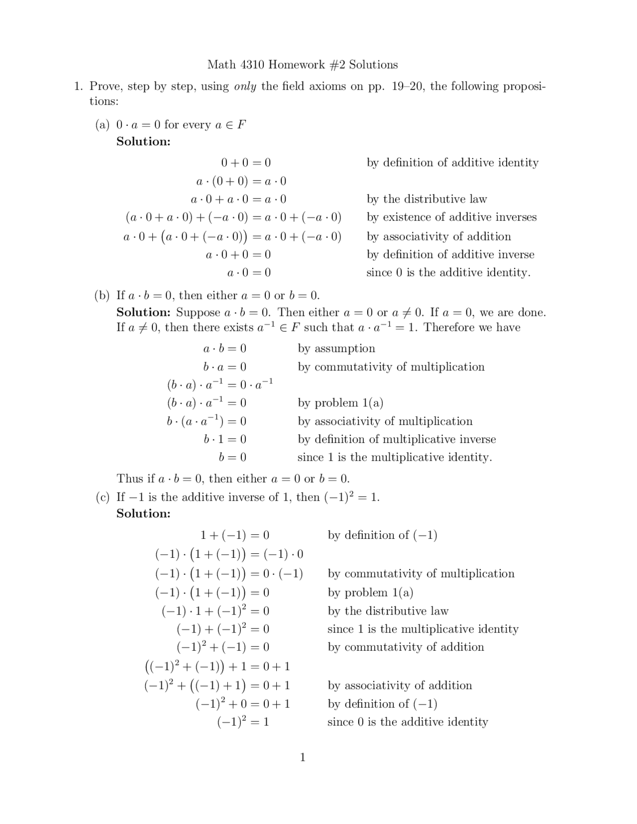 Introduction To Analysis Resolution To Homework 2 Math 4310 Docsity