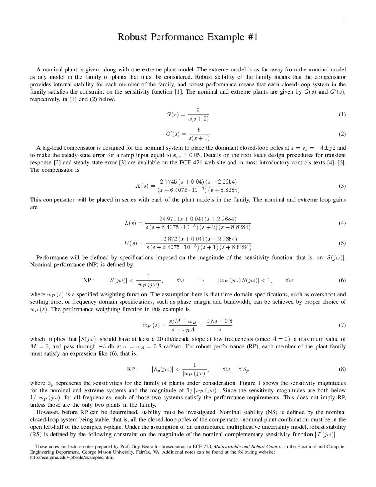 Robust Performance Example 1 Classical System And Control Theory