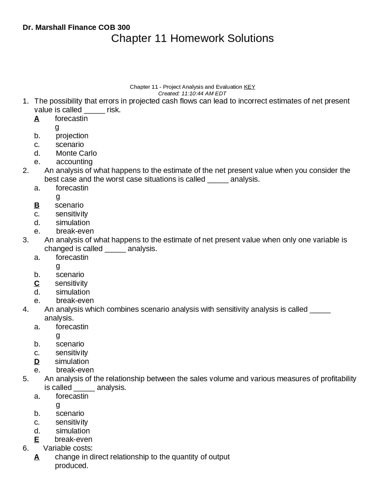 Project Analysis And Evaluation Homework Solutions Cob 300 Docsity