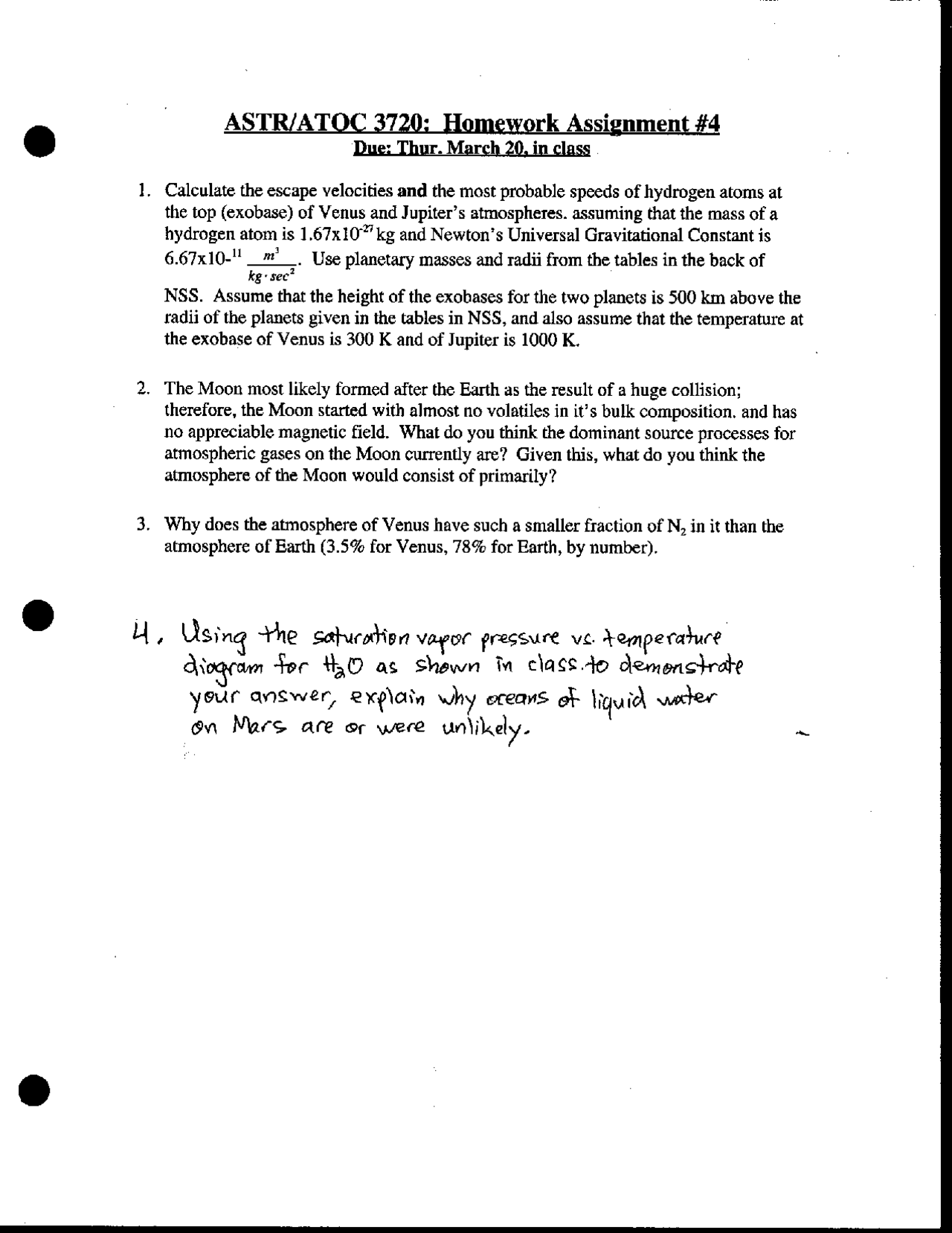 Questions On Planets And Their Atmospheres Homework Iv Astr 3720