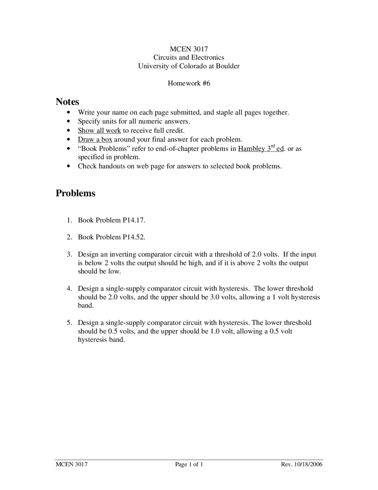 4 Problems On Circuits And Electronics Assignment 6 Mcen 3017 Docsity