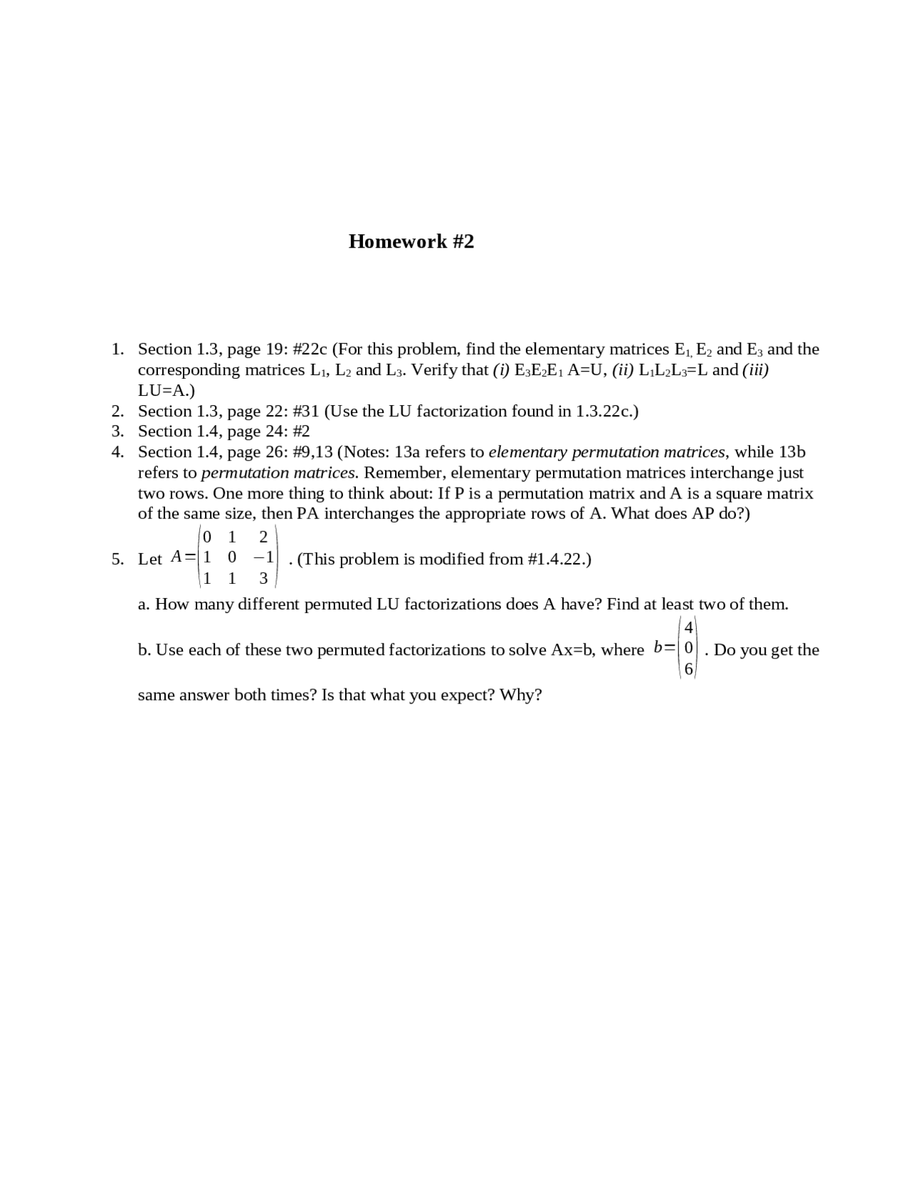 Homework 2 Problems Matrix Methods And Applications Appm 3310 Docsity