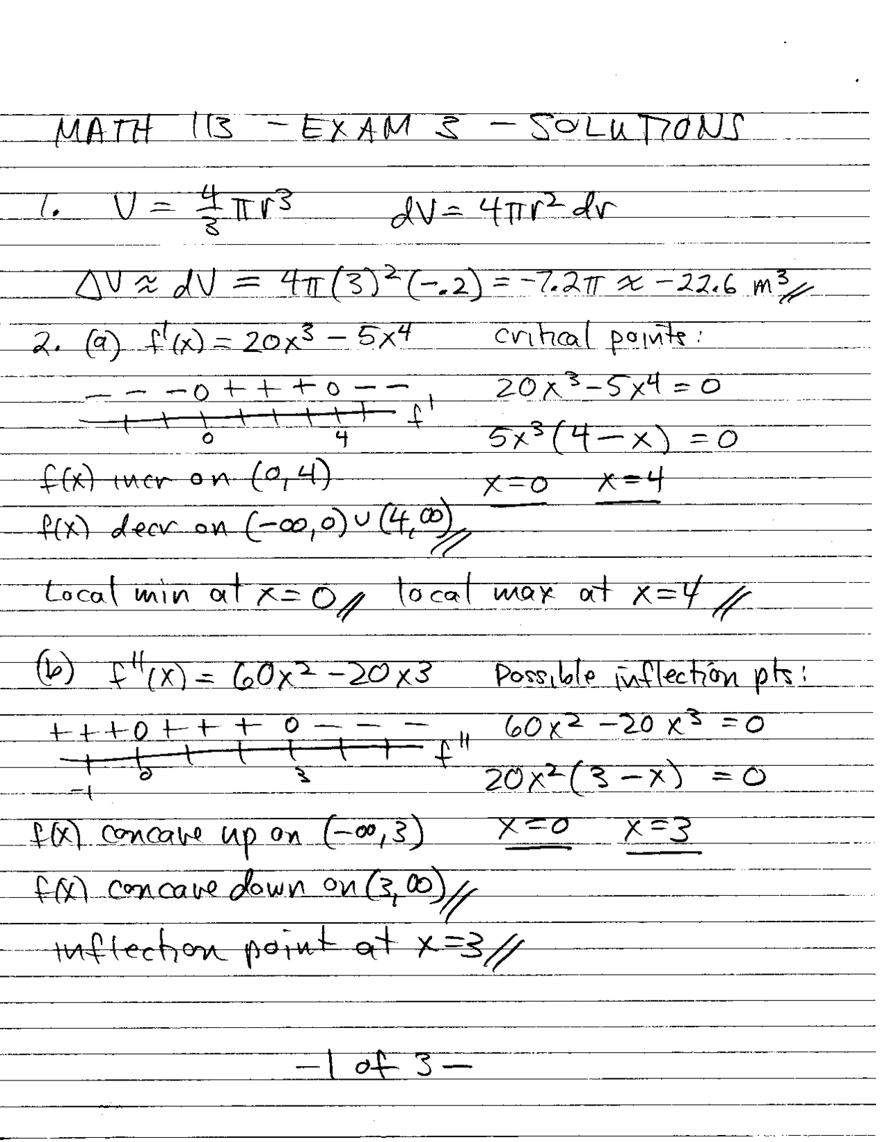 Exam 3 Solutions - Analytic Geometry and Calculus I | MATH 113 - Docsity