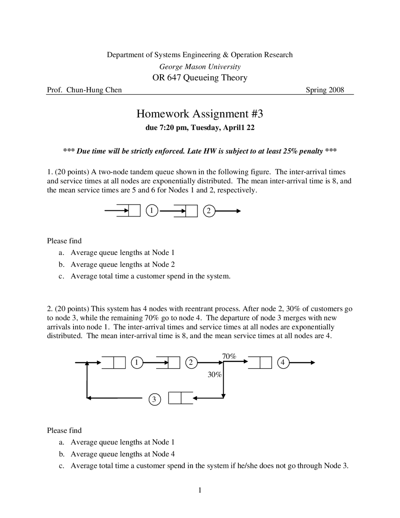Homework 3 Queuing Theory Spring 2008 Or 647 Docsity