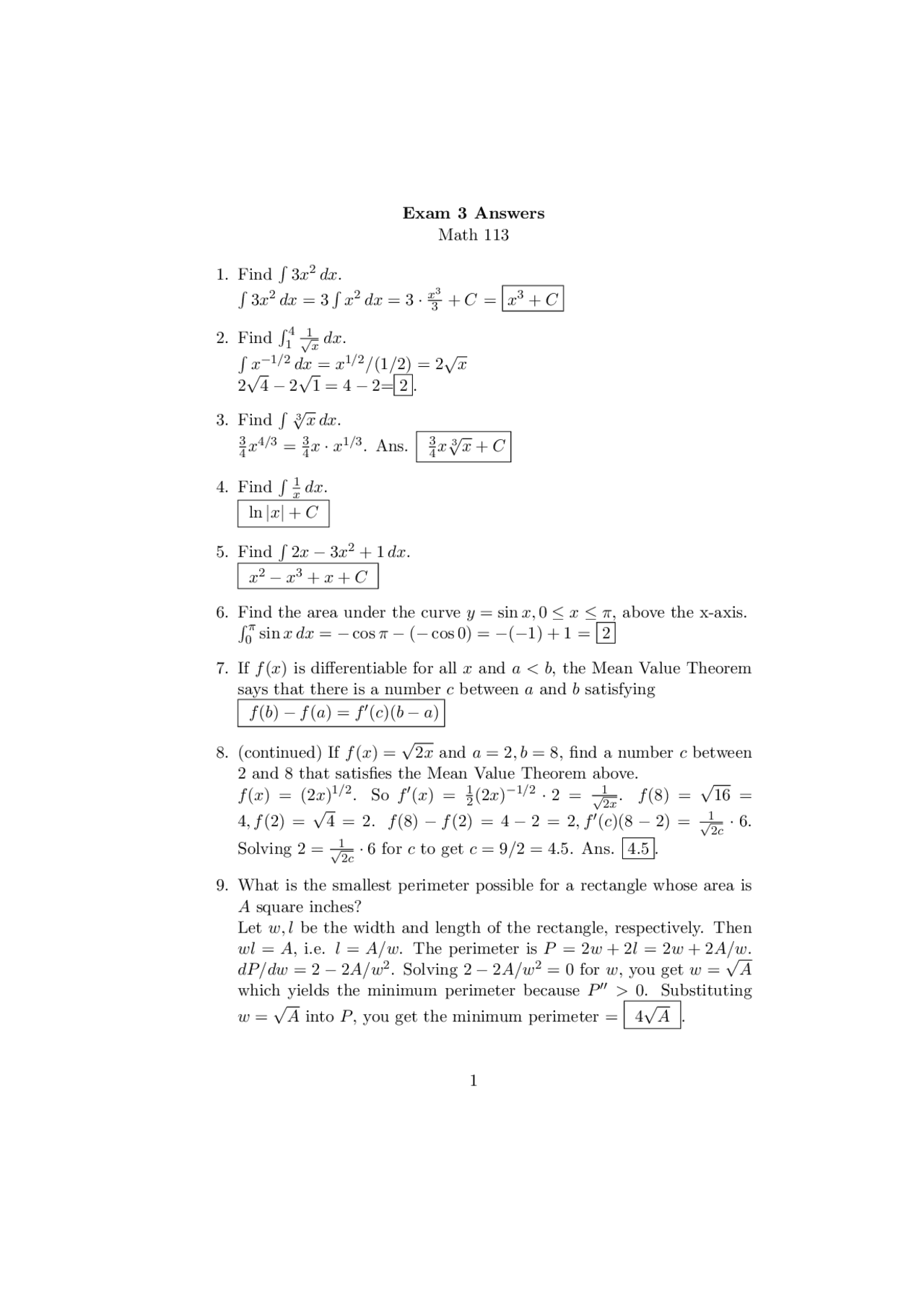 Exam 3 Answer Key - Calculus III | MATH 113 - Docsity