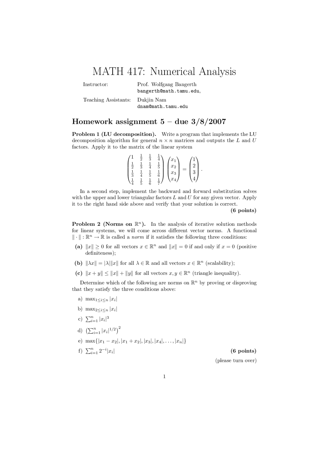 Numerical Methods Assignment 5 Math 417 Docsity