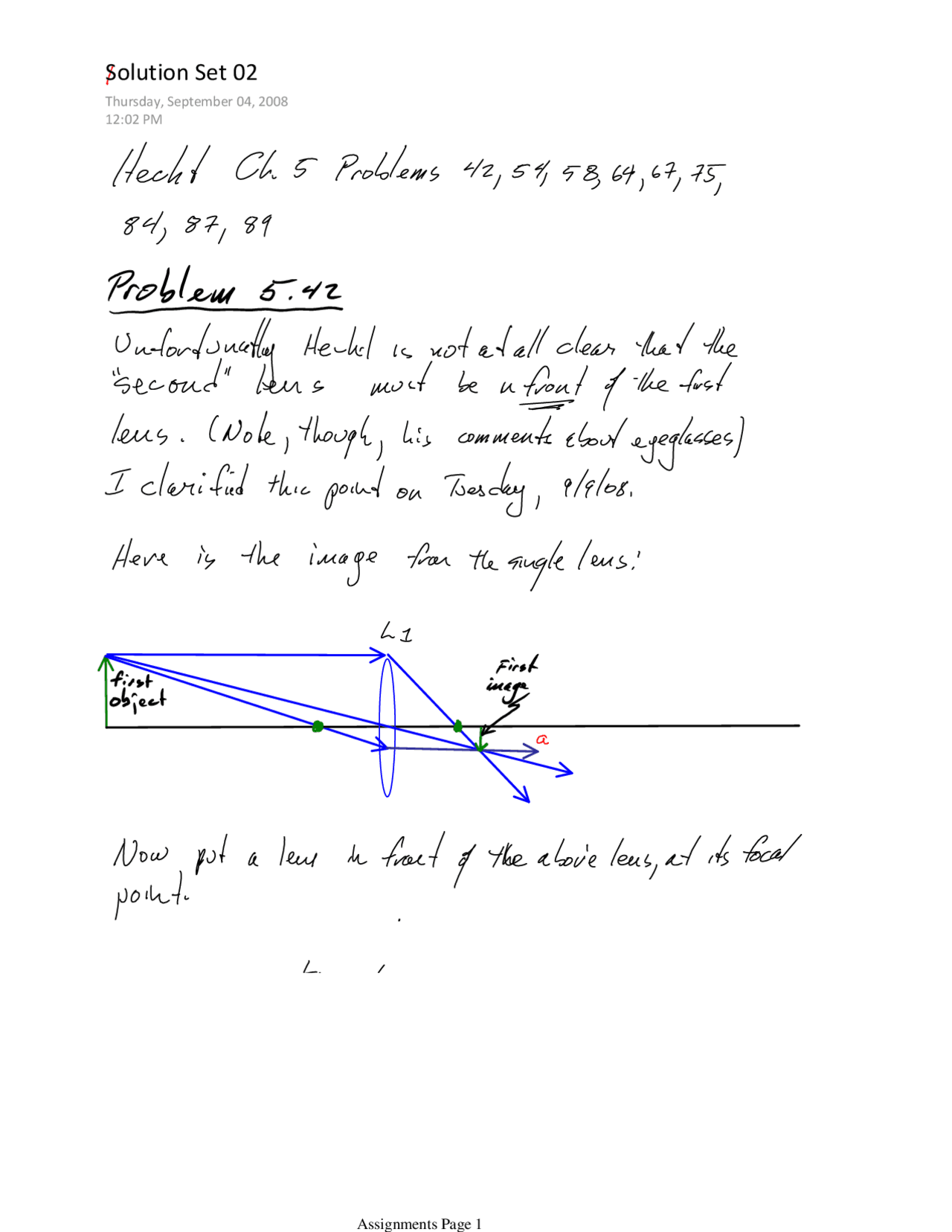 Problem Set 2 With Solutions Optics Phys 4510 Docsity