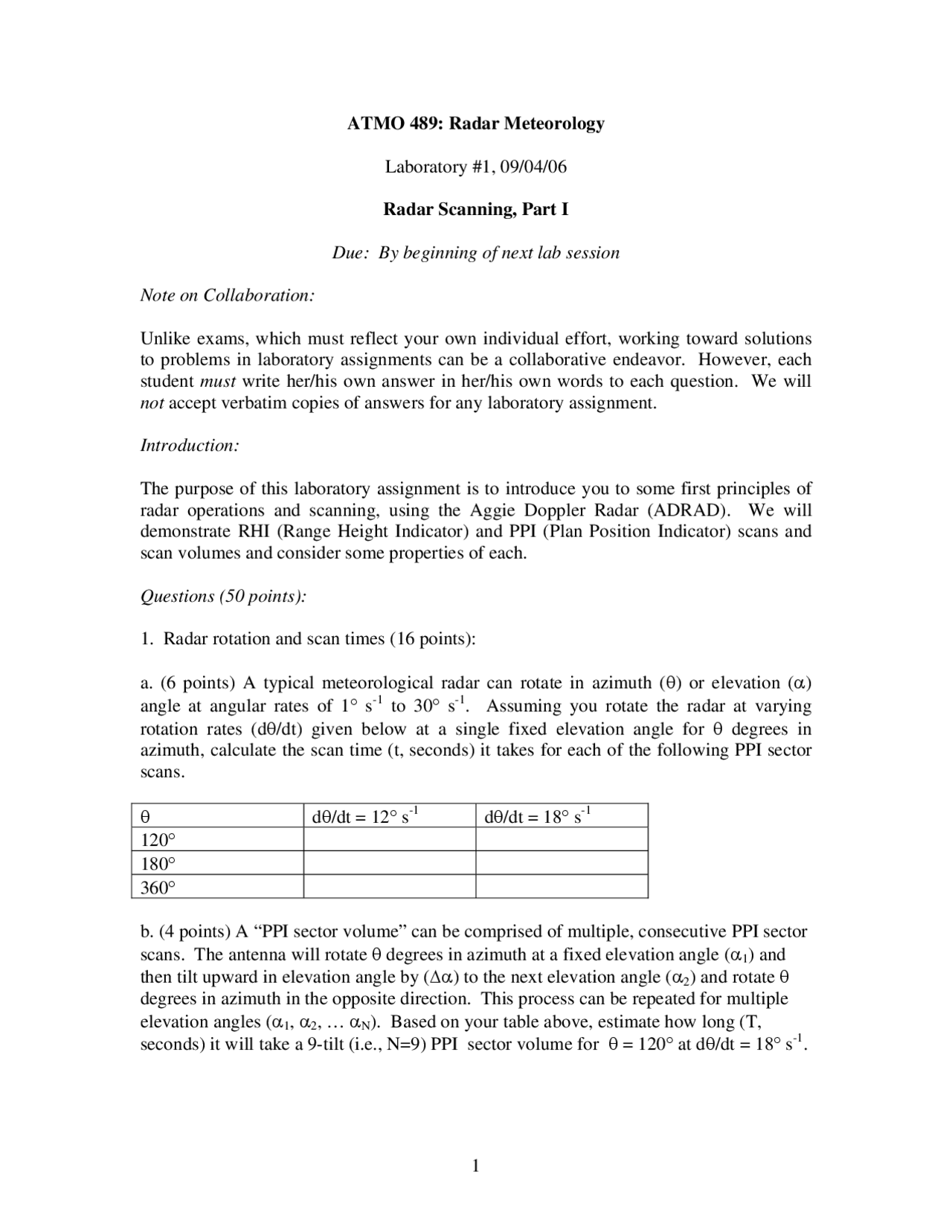Radar Scanning Lab 1 Radar Meteorology Atmo 489 Docsity