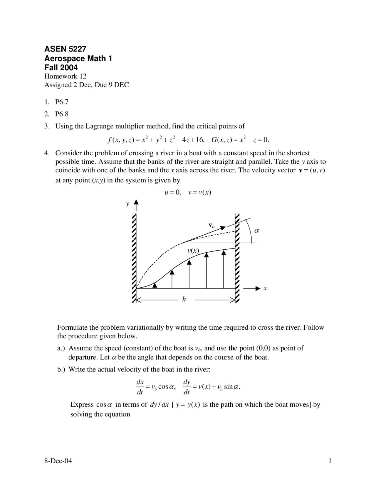 Mathematics for Aerospace Engineering Sciences 1 - Assignment 12 | ASEN ...