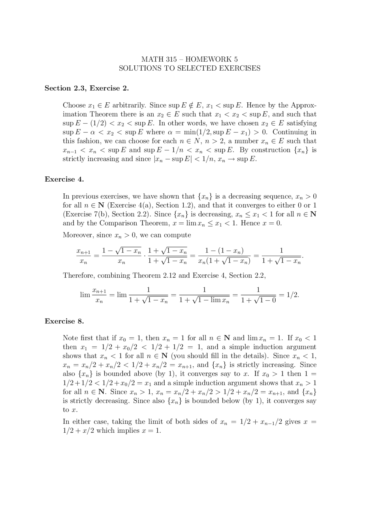 Solutions To Selected Exercises Of Advanced Calculus I Homework 5