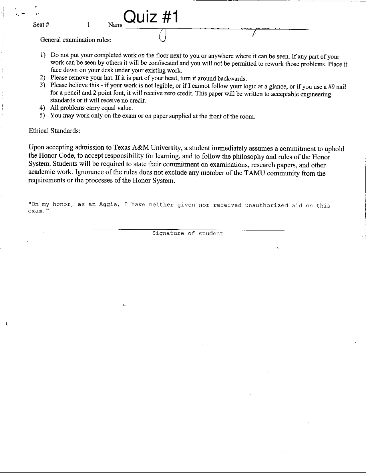 Quiz 1 with Solution - Engineering Mechanics | CVEN 221 - Docsity