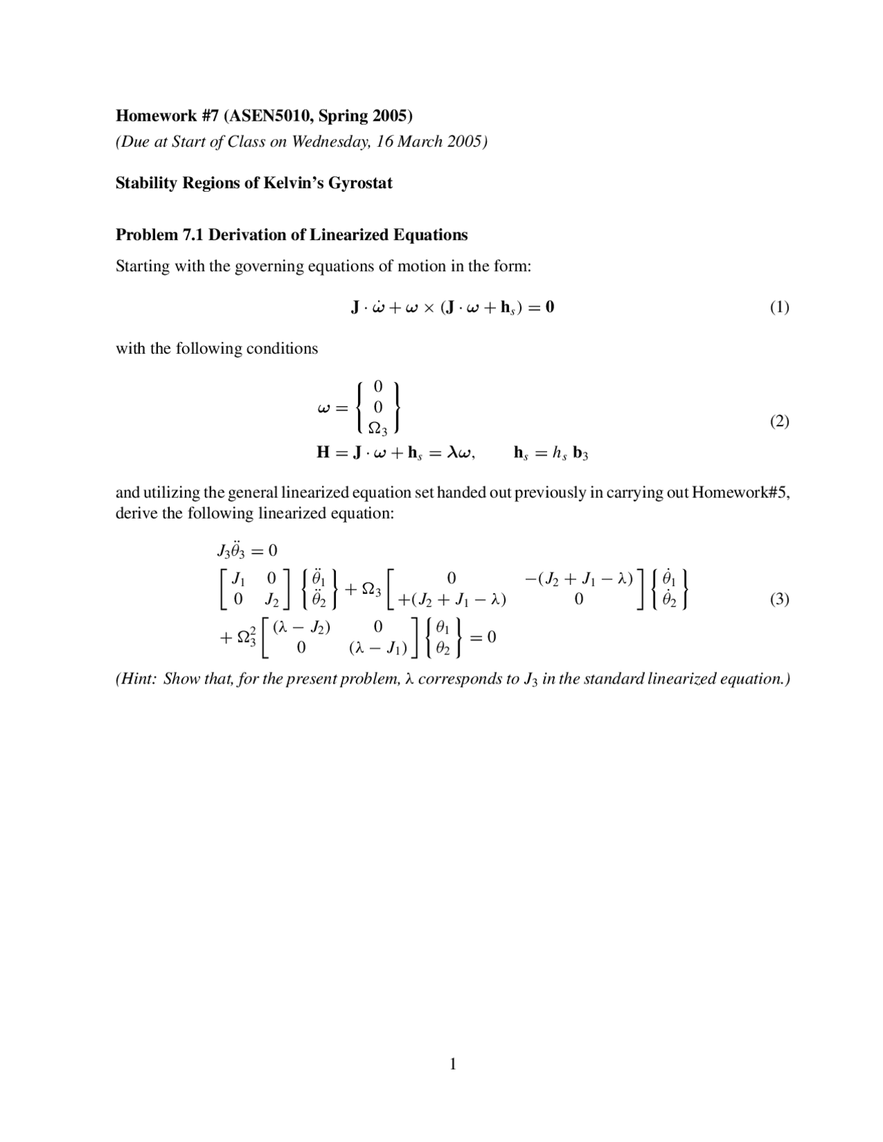 Derivation Of Linearized Equations Homework 7 Asen 5010 Docsity