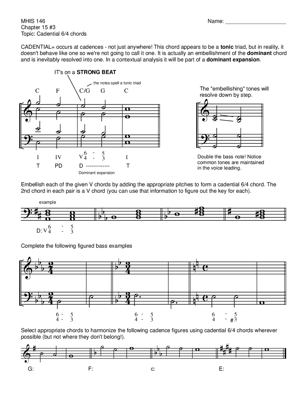 Cadential Chords And Dominant Expressions Homework Mhis 146 Docsity