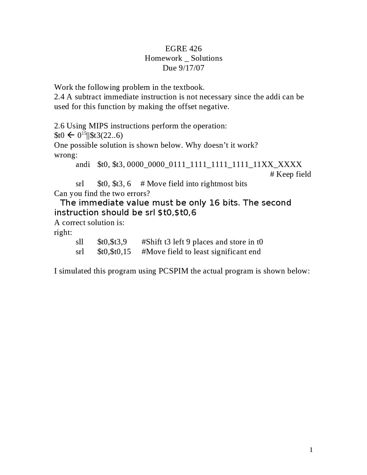 MIPS Homework: Fixing Errors & Implementing Arithmetic - Prof. Jerry ...