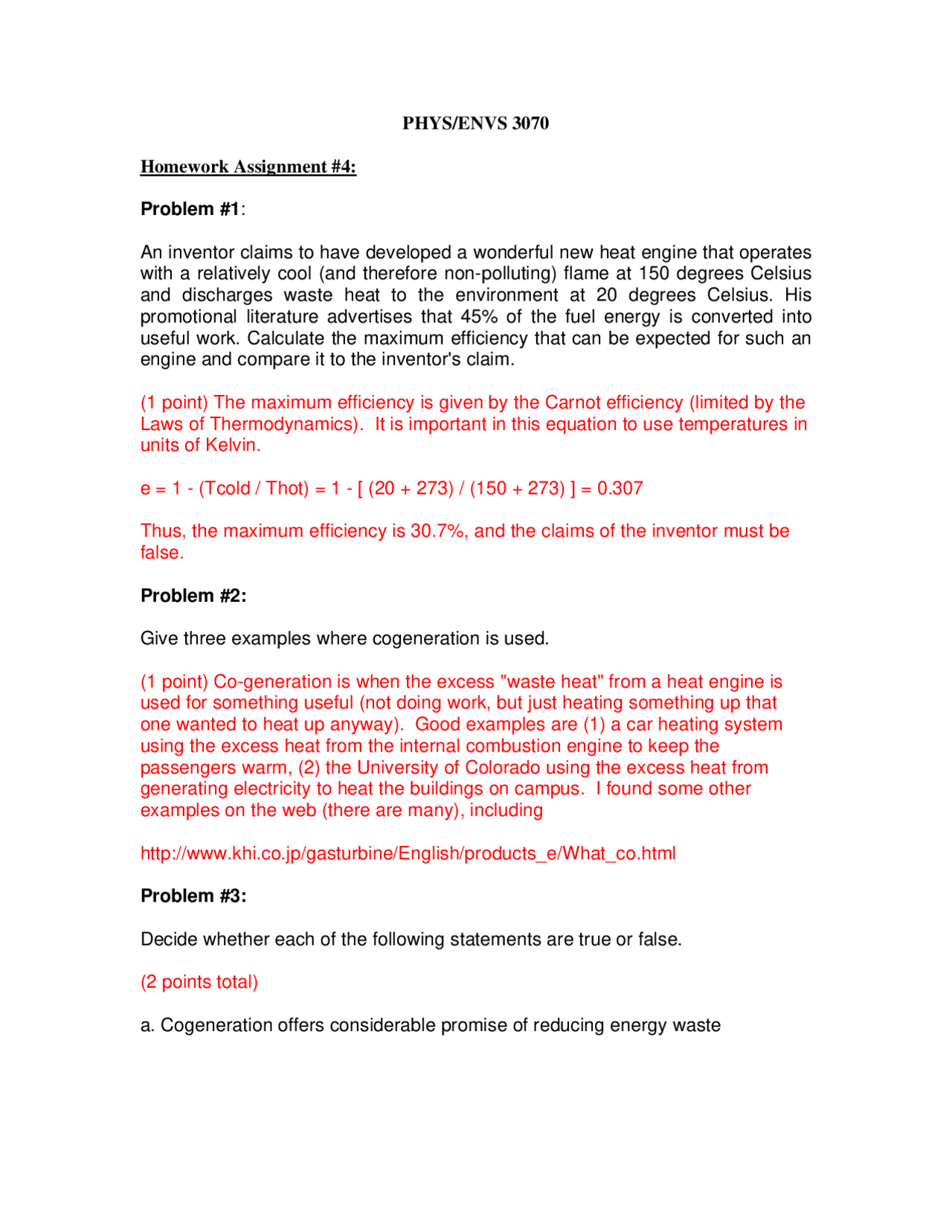 Homework Assignment 4 - Energy and the Environment | PHYS 3070 | Assignments Physics | Docsity