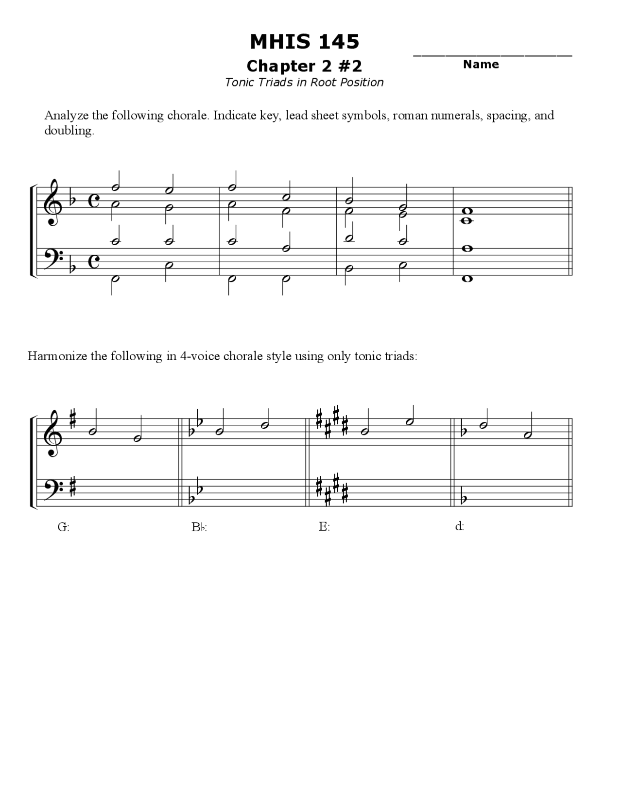 Tonic Triads In Root Position Theory And Aural Skills I Assignment