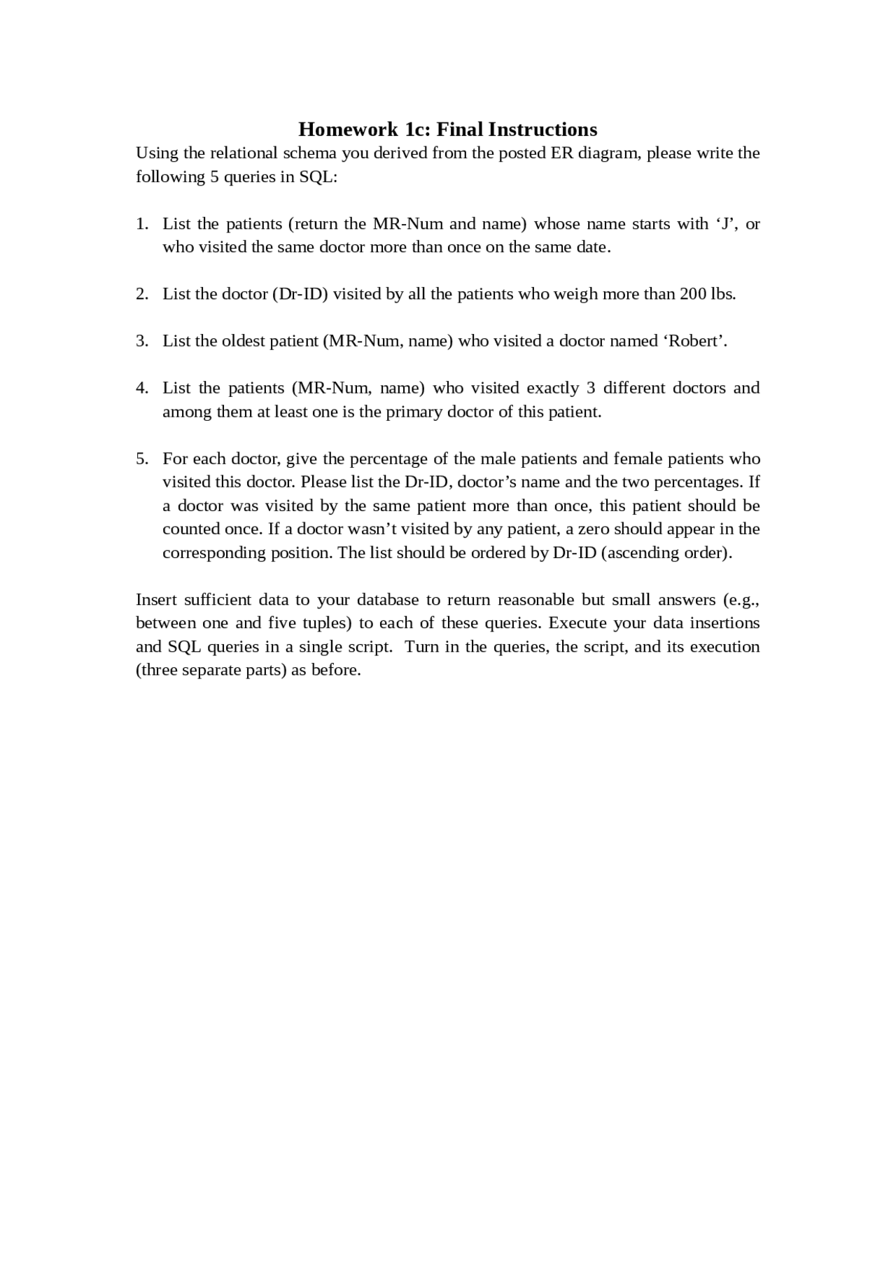 5 Questions Assignment 1 Database Management Infs 614 Docsity