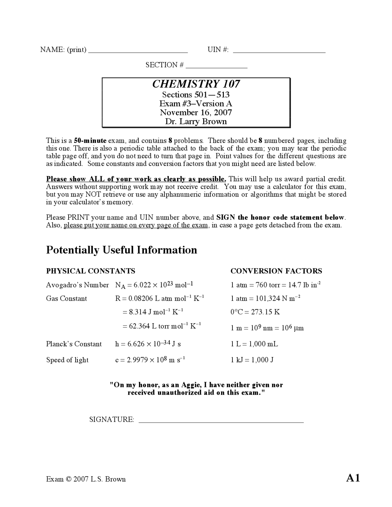 Practice Exam 3 On General Chemistry For Engineering Chem 107 Docsity