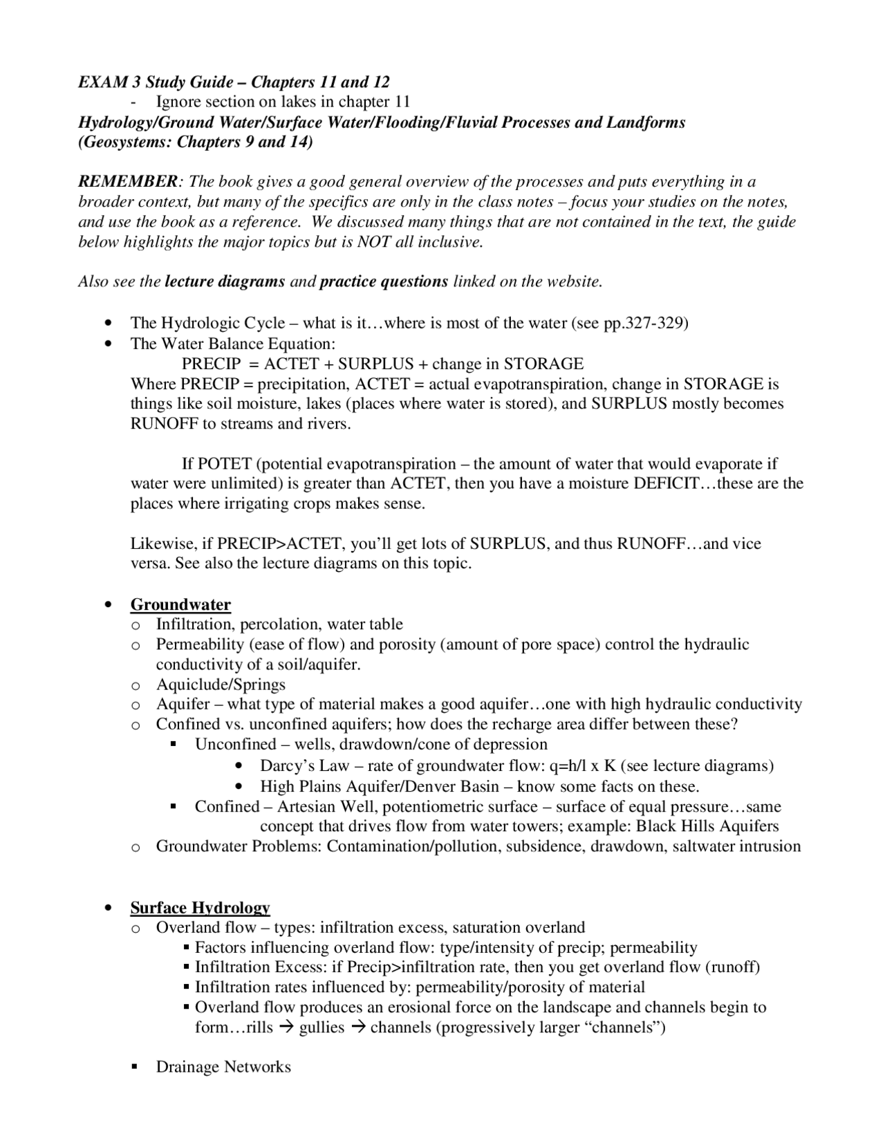 Fluvial Processes and Landforms - Study Guide | GEOG 1011 | Study notes ...