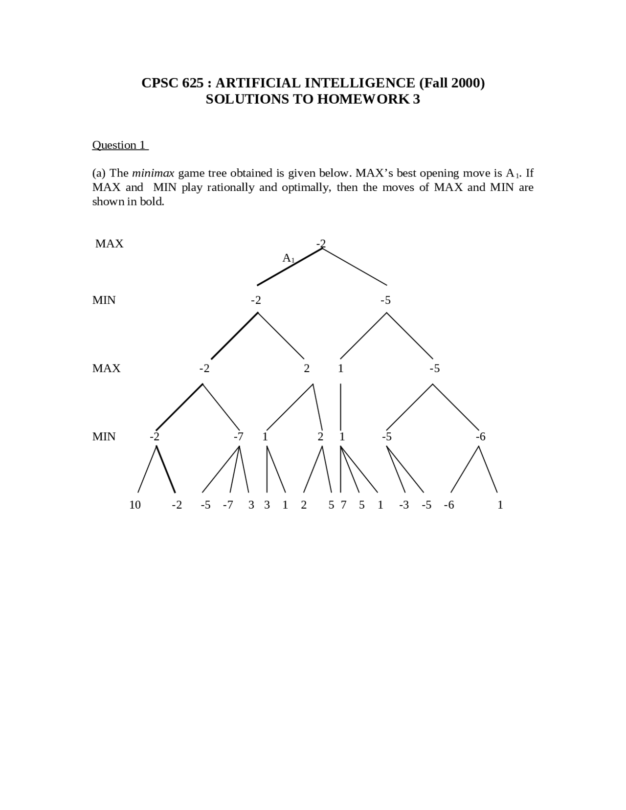Solutions To Homework 3 Artificial Intelligence Cpsc 625 Docsity