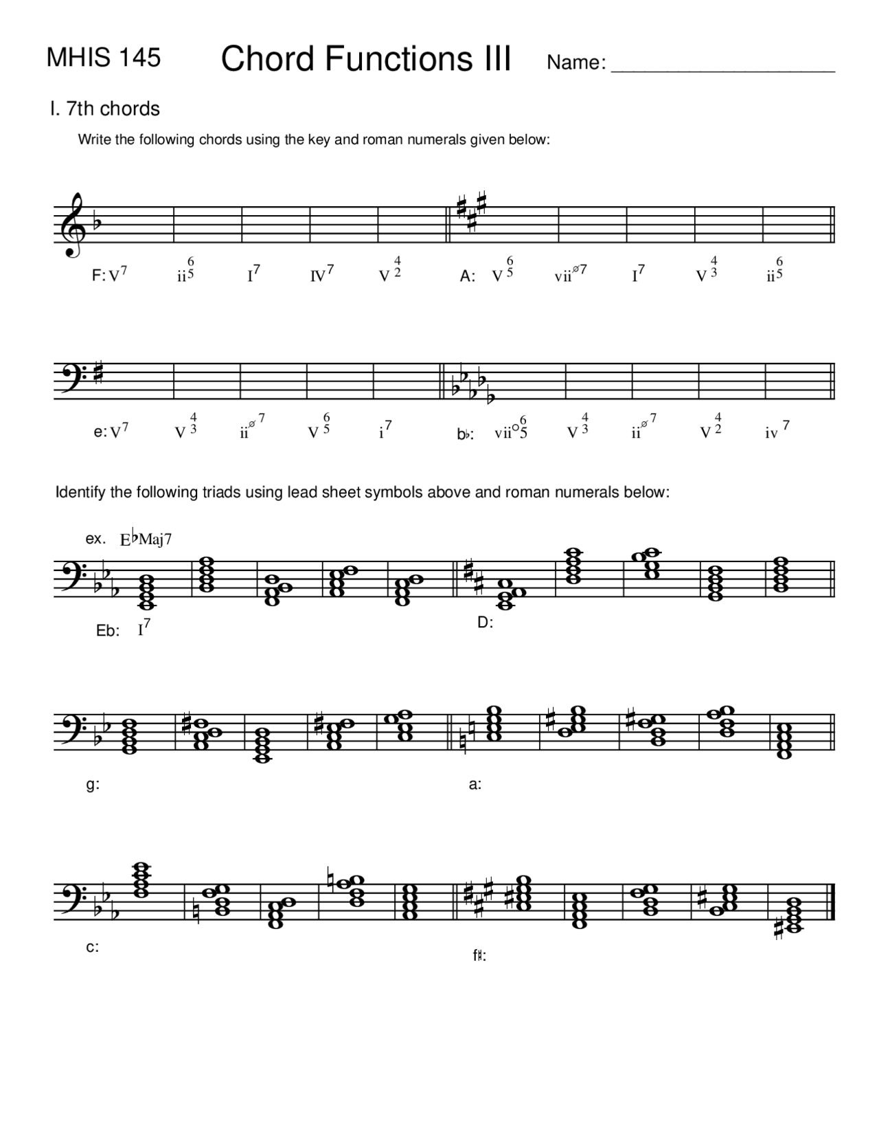 Chord Functions Iii In Theory And Aurally Skills I Assignment Mhis