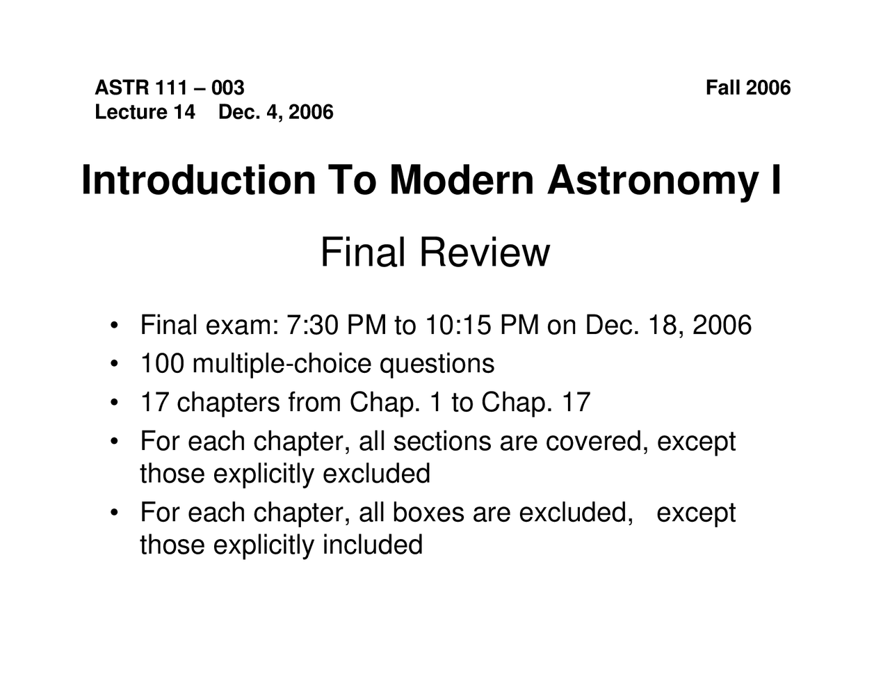 Final Review Introductory Astronomy I Solar System Astr 111 Docsity