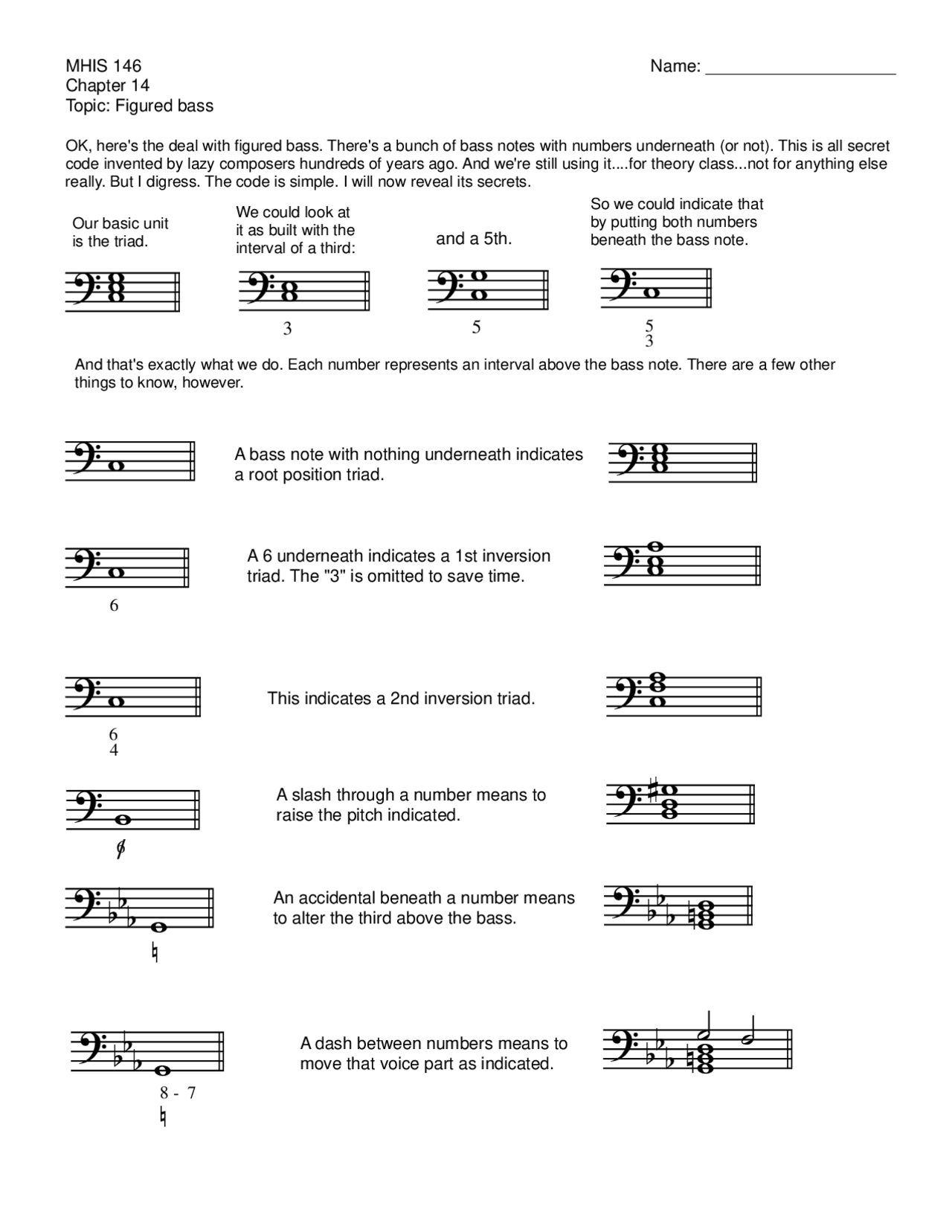 Theory And Aural Skills I Figured Bass Notes Mhis 146 Docsity