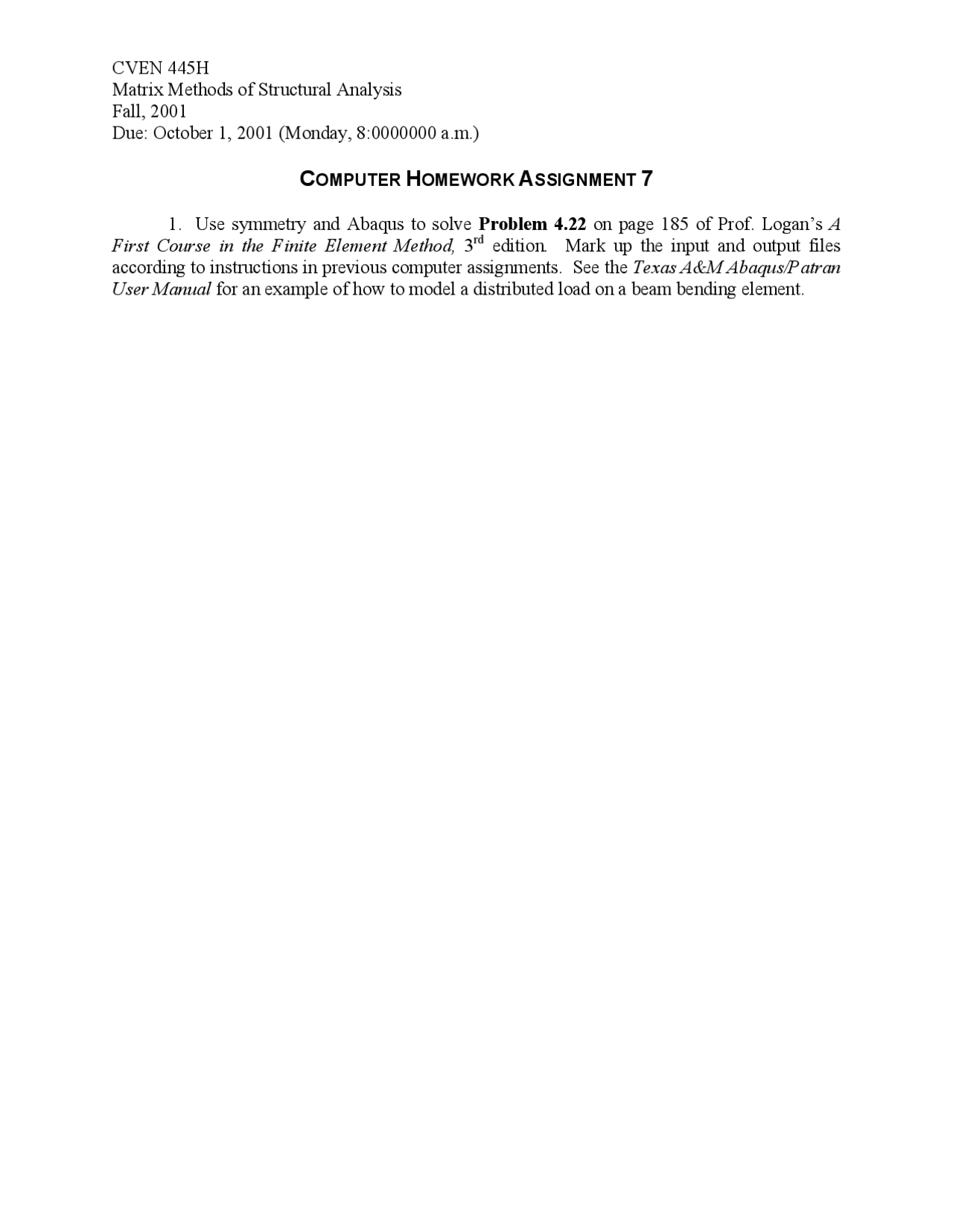 Matrix Methods Of Structural Analysis Assignment 7 Cven 445 Docsity