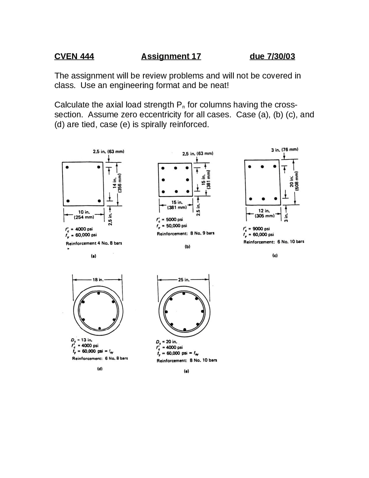 Assignment 17 On Structure Concrete Design Fall 2003 Cven 444 Docsity